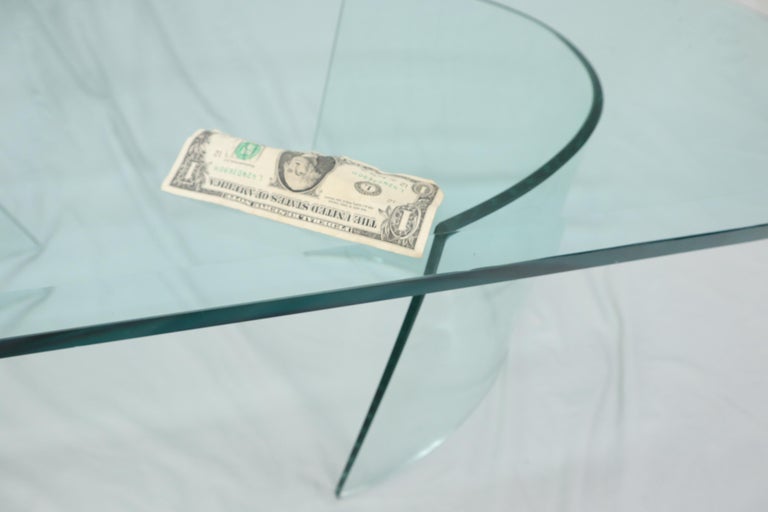 Bent Curved Glass C-Shape Base Oval Racetrack Top Coffee Table at 1stDibs