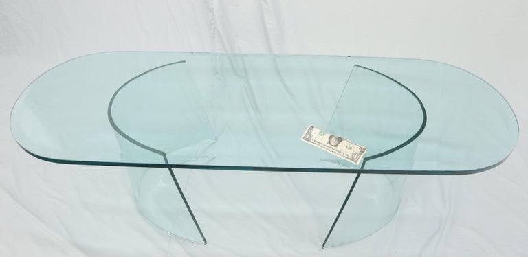 Bent Curved Glass C-Shape Base Oval Racetrack Top Coffee Table at 1stDibs