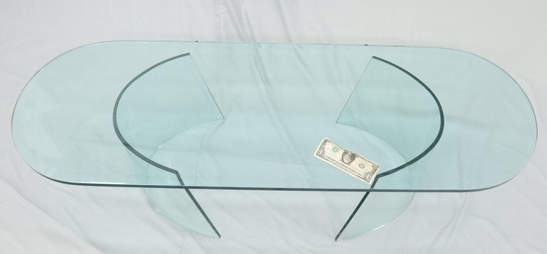 Bent Curved Glass C-Shape Base Oval Racetrack Top Coffee Table at 1stDibs