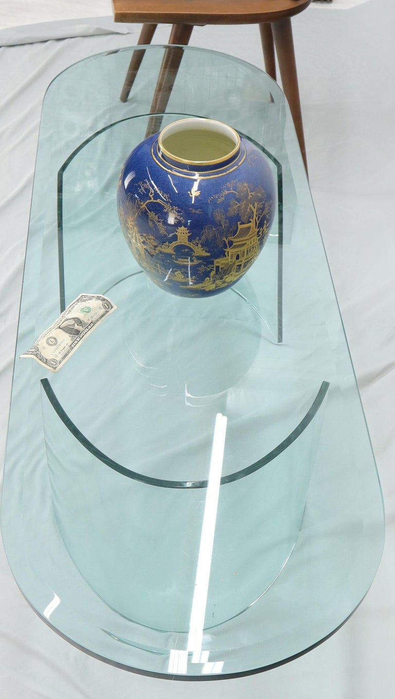 Bent Curved Glass C-Shape Base Oval Racetrack Top Coffee Table at 1stDibs