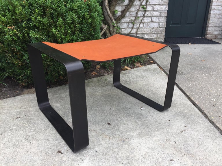 Bent Flat Iron Bench with Cognac Leather Seat For Sale at 1stDibs