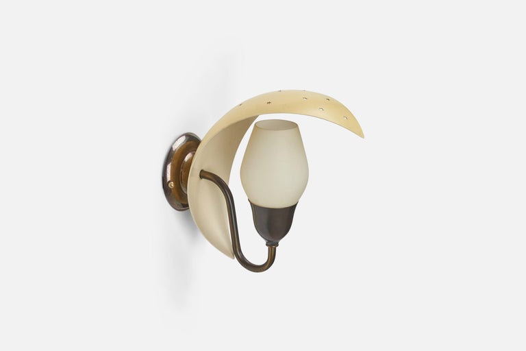 Bent Karlby, Wall Lights, Brass, Metal, Milk Glass, Denmark, 1950s For ...