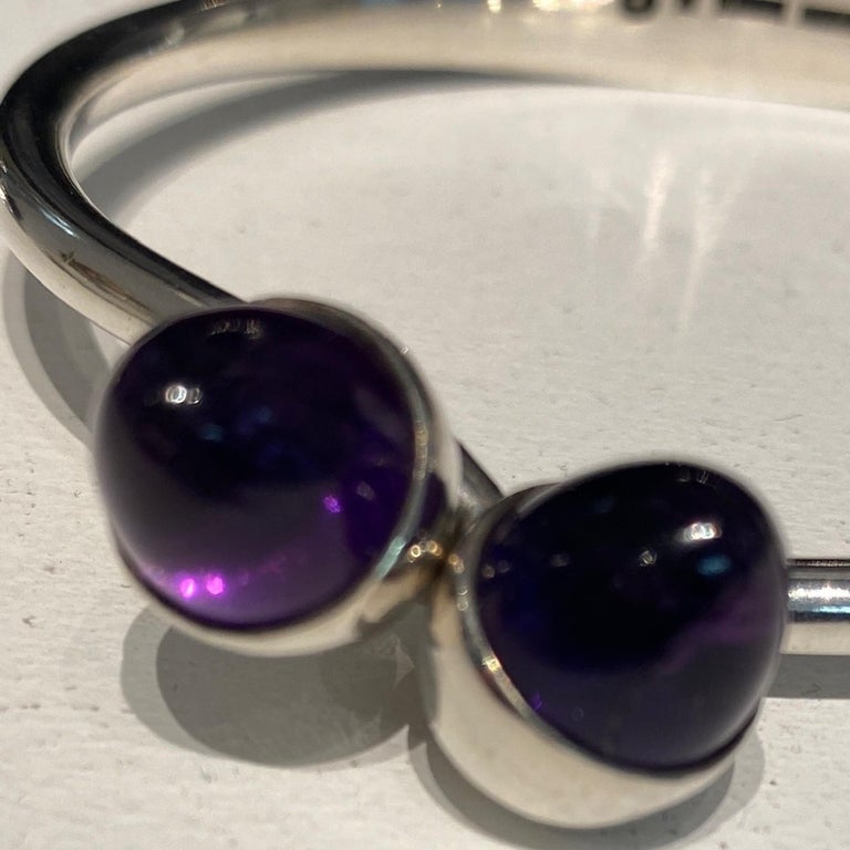 Bent Knudsen Sterling Silver Bangle with Amethyst Bullet Cabuchon For ...