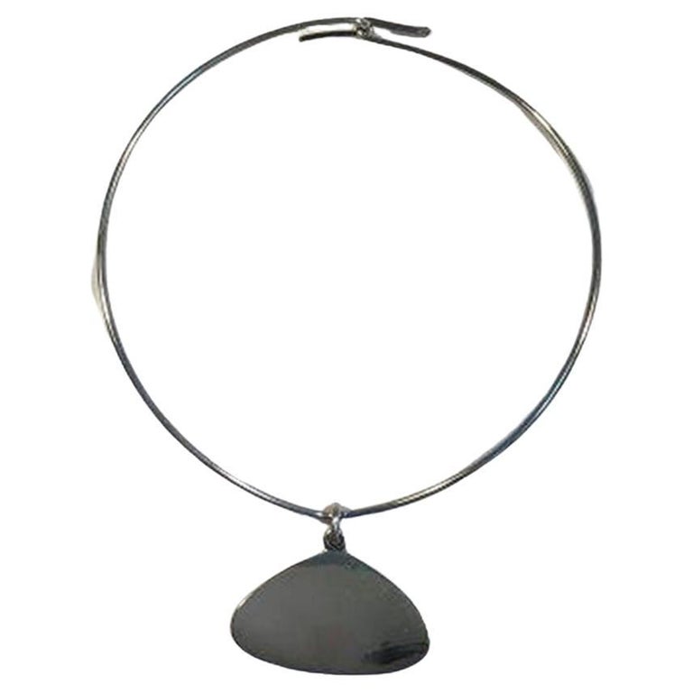 Bent Knudsen Sterling Silver Neck Ring No 55 and Pendant No 32 For Sale ...