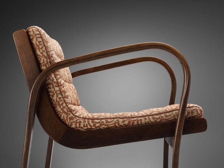 Bentwood Lounge Chair in Orange Pattered Upholstery For Sale at 1stDibs