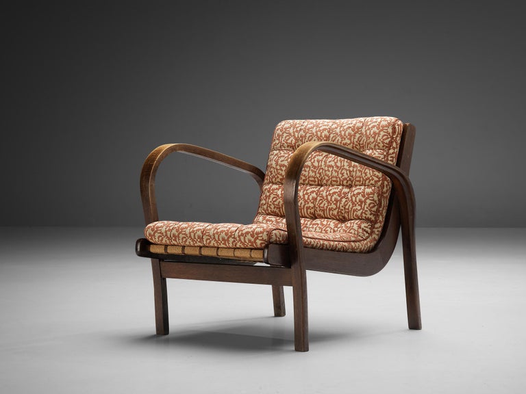 Bentwood Lounge Chair in Orange Pattered Upholstery For Sale at 1stDibs