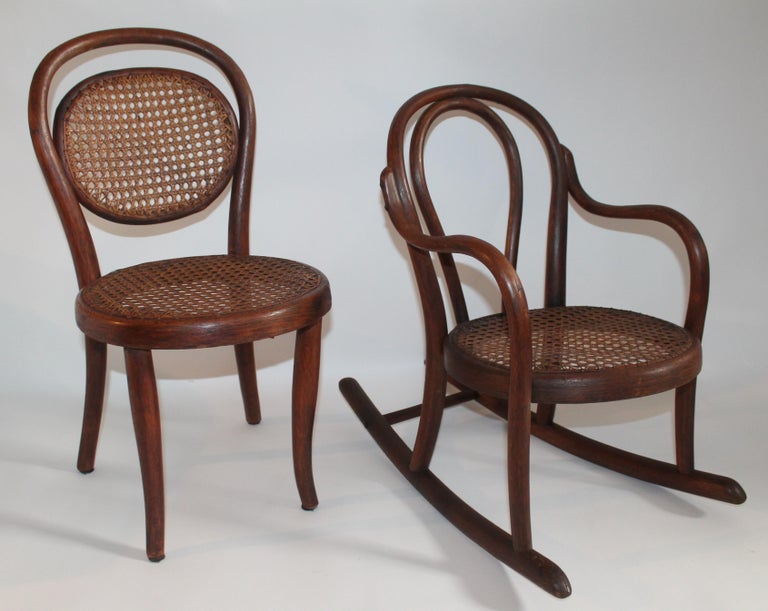 Bentwood Rocker and Chair with Cane Seats, 19th Century For Sale at 1stDibs
