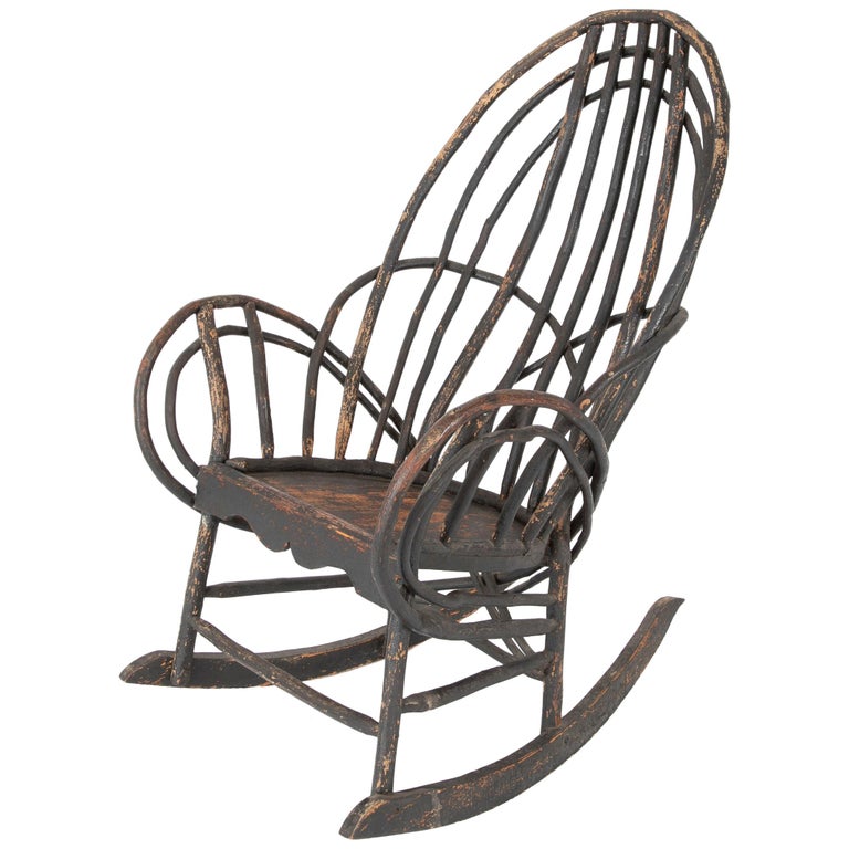 Bentwood Rustic Armchair-Rocker with Plank Seat and Traces of Early ...