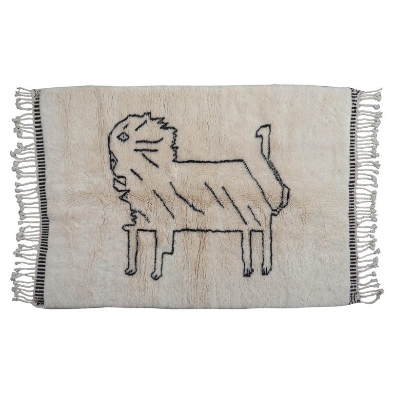 Berber Lion Rug North African Moroccan Tribal Carpet Hand Knotted Wool ...