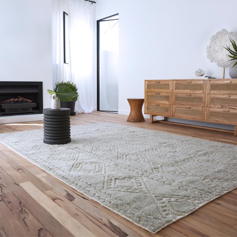 Berber Styled Customizable Honeycomb Weave Rug in Cream or Pewter Small ...