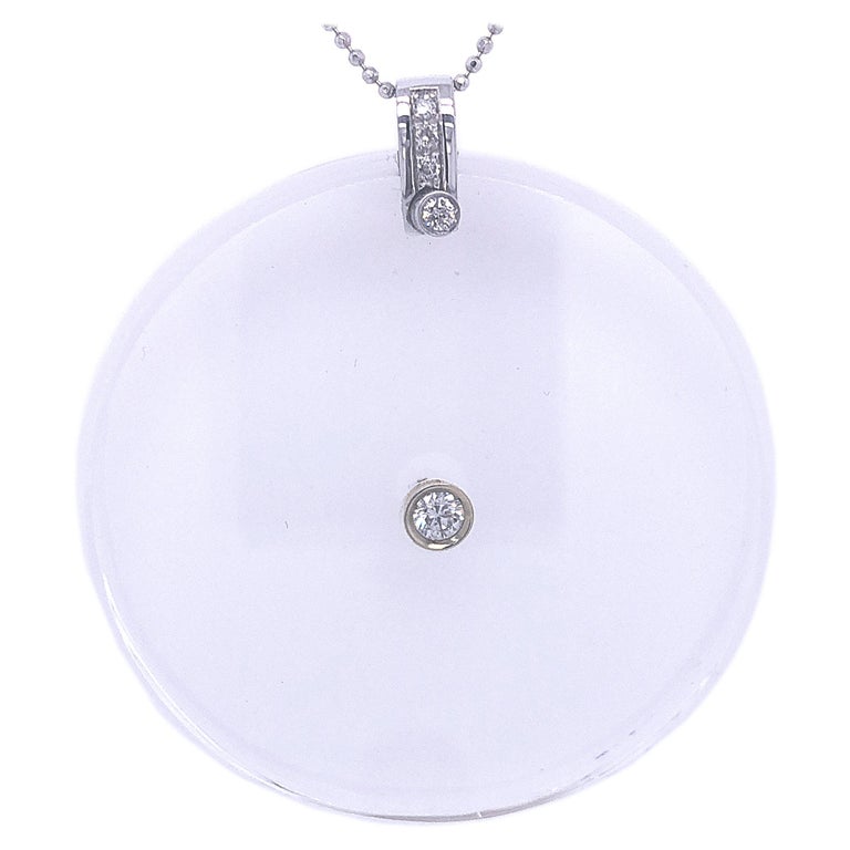 Berca 0.28 Karat White Diamond Hand Inlaid Rock Crystal Disk Pendant ...