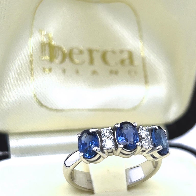 Berca 1.71 Kt Oval Cut Blue Sapphire 0.20 Kt White Diamond Three Stone ...