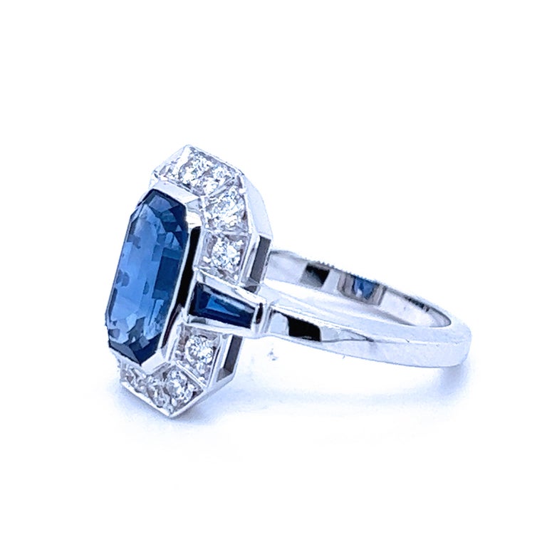 3.17kt Igi Certified Royal Blue Sapphire Emerald Cut Diamond Ring For ...
