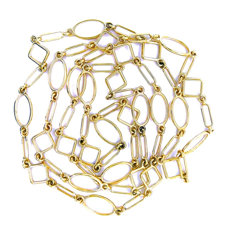 Berca Geometrical Link Shaped Yellow Gold Long Chain Necklace For Sale ...
