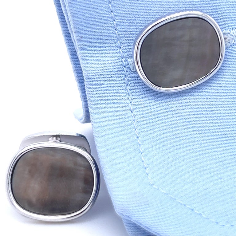Berca Natural Grey Opal Rectangular Shaped Sterling Silver Cufflinks For Sale at 1stDibs