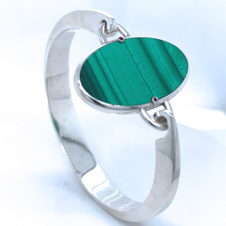Berca Natural Malachite Solid Sterling Silver Handcrafted Bangle ...