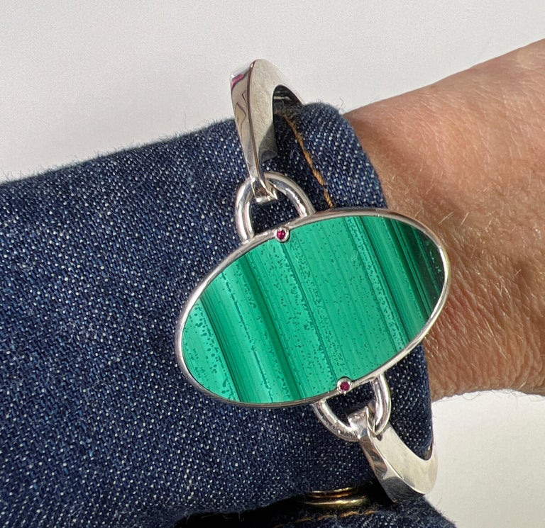 Berca Natural Malachite Solid Sterling Silver Handcrafted Bangle ...