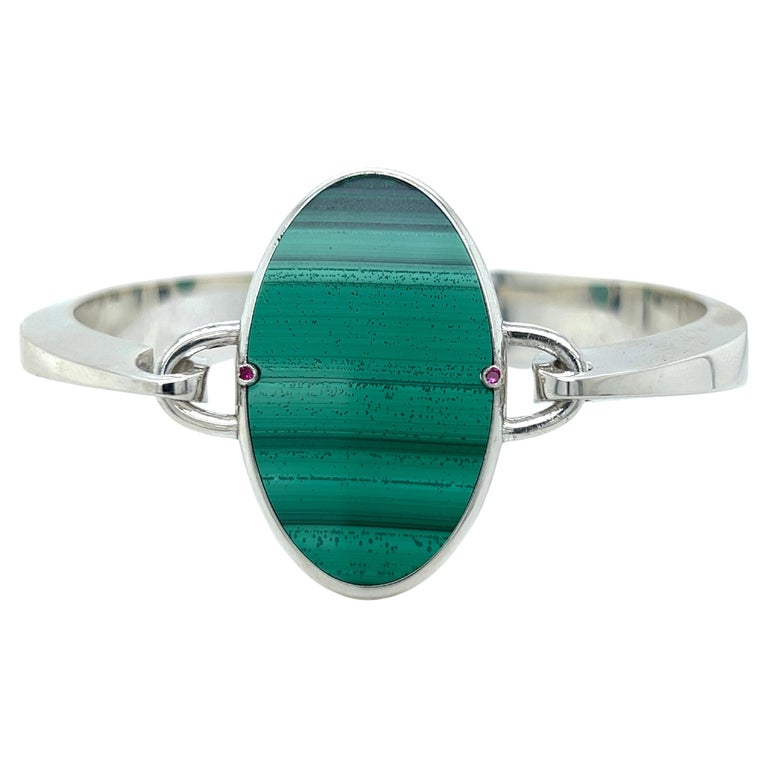 Berca Natural Malachite Solid Sterling Silver Handcrafted Bangle ...
