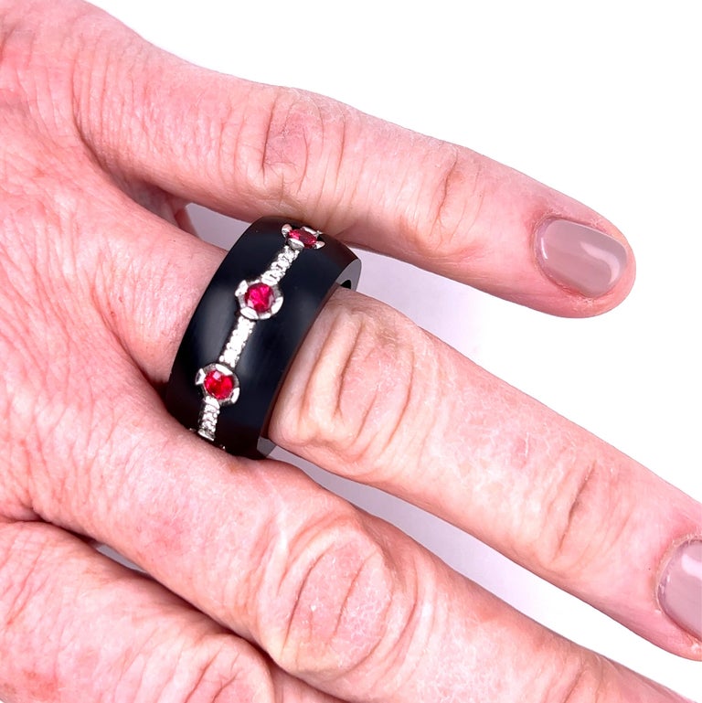 Original 1930 Ruby White Diamond Hand Inlaid Jet Setting Cocktail Ring ...