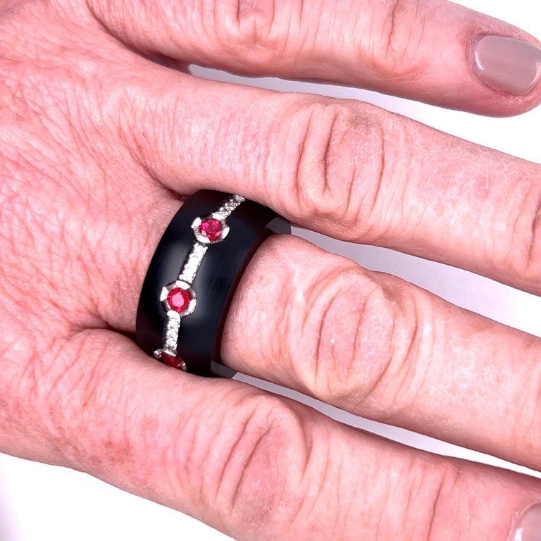 Original 1930 Ruby White Diamond Hand Inlaid Jet Setting Cocktail Ring ...