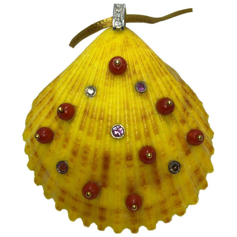 Berca Red Jasper Bead Pink Tourmaline White Diamond Yellow Shell Shaped ...