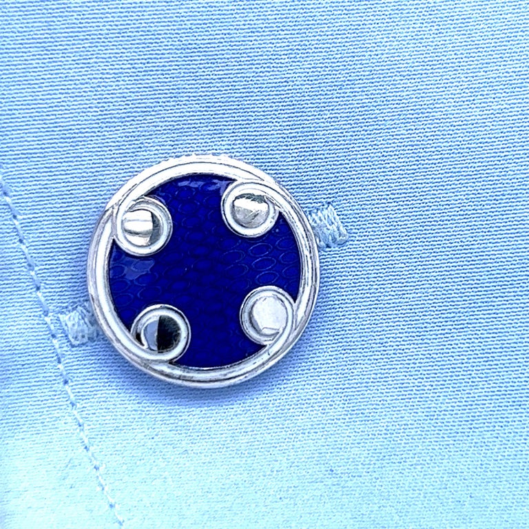 Berca White Navy Blue Round Hand Enameled Sterling Silver Cufflinks For ...