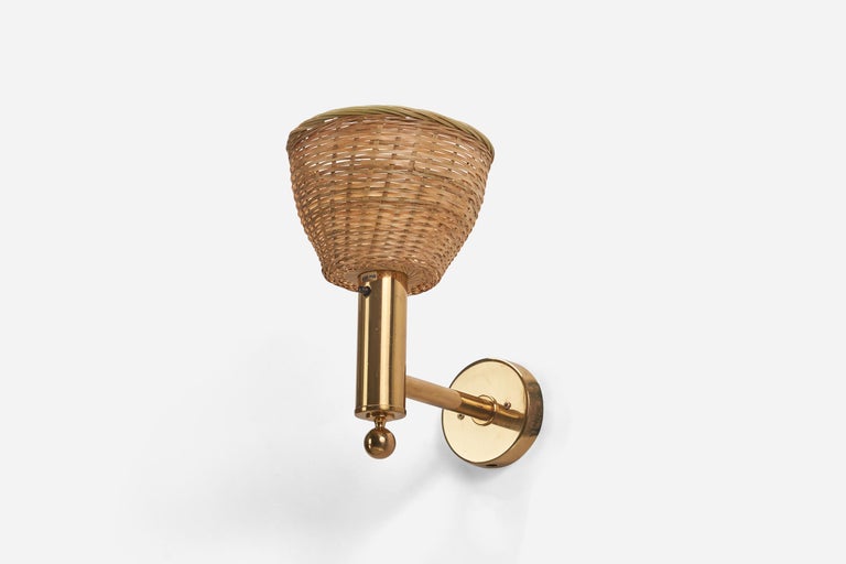 Bergboms, Sconce, Brass, Rattan, Sweden, 1970s For Sale at 1stDibs