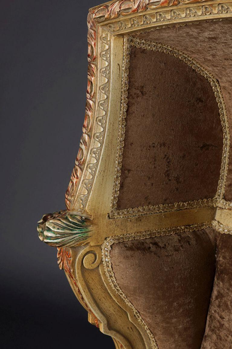 Bergere / Armchair with Stool in the Style of Louis XVI Solid Beechwood ...