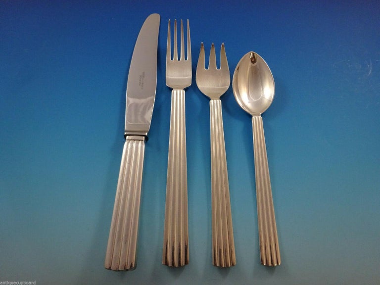 Bernadotte by Georg Jensen Silver Plated Flatware Set for 8 Service 48 Pieces For Sale at 1stDibs