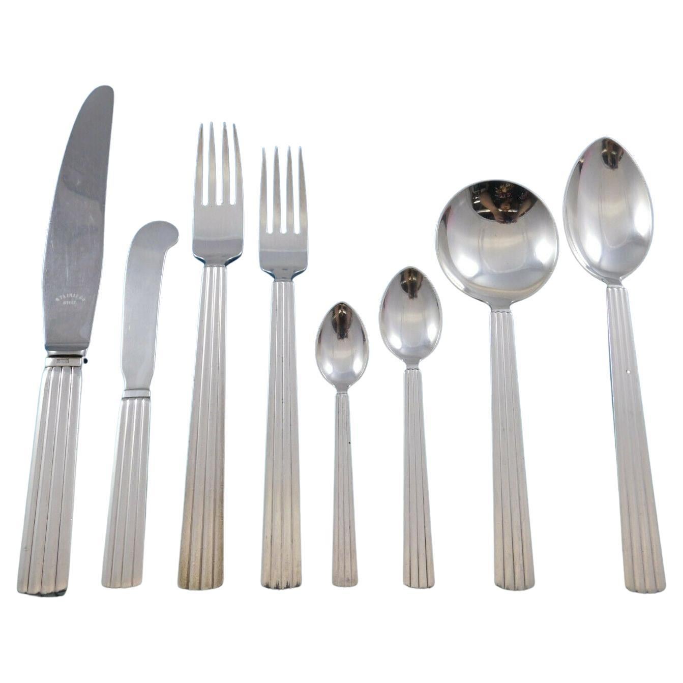 Bernadotte Silver Flatware Service for Eight by Georg Jensen at 1stDibs