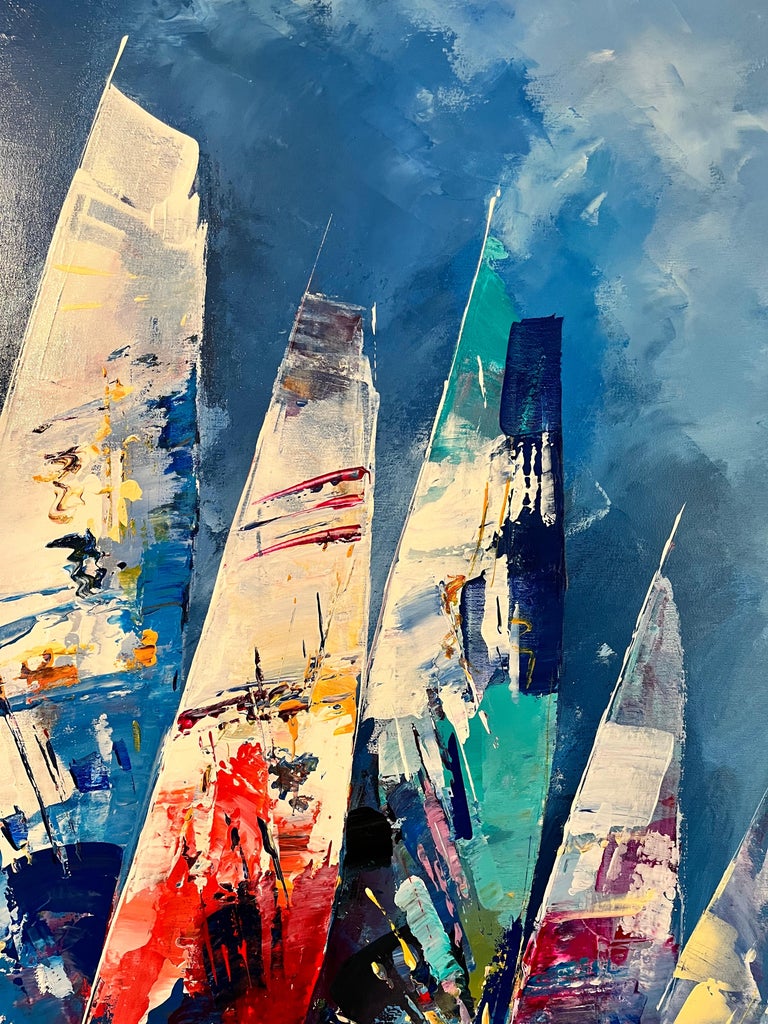 Bernard - 'Ferocious Seas' Contemporary Abstract painting of sail boats ...