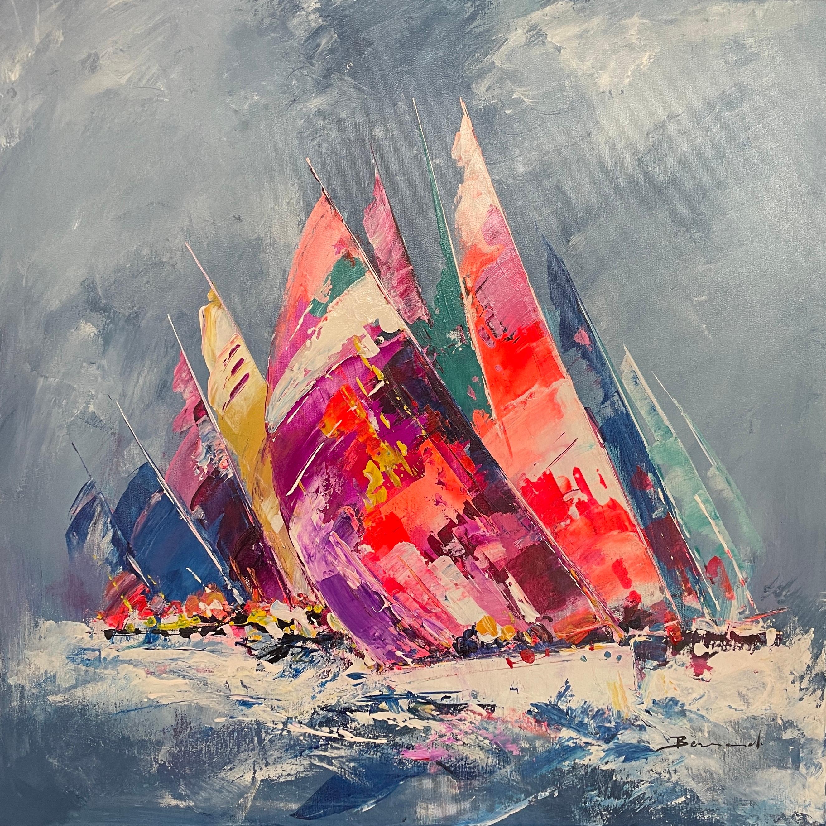 Bernard - 'Ferocious Seas' Contemporary Abstract painting of sail boats ...