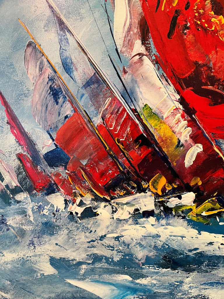 Bernard - 'Sails to the Wind' Contemporary colourful blue, red painting ...