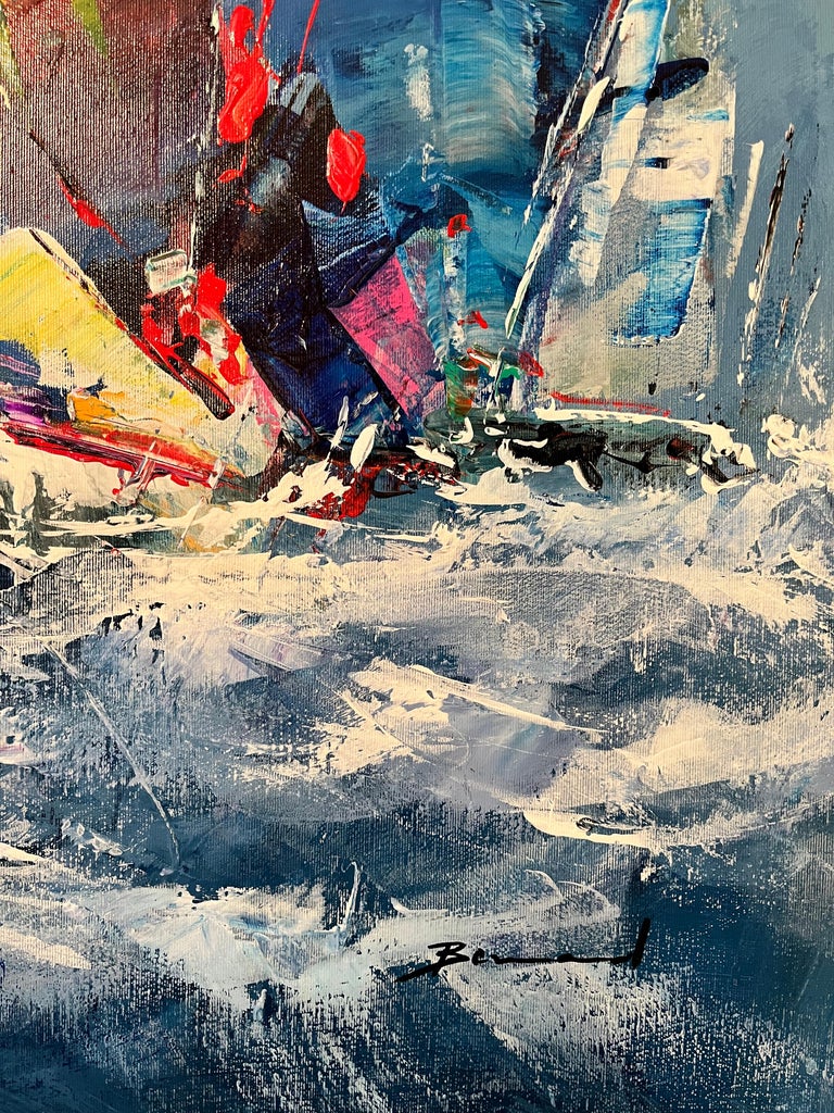 Bernard - 'The Line Up' Contemporary Colourful painting of sail boats ...