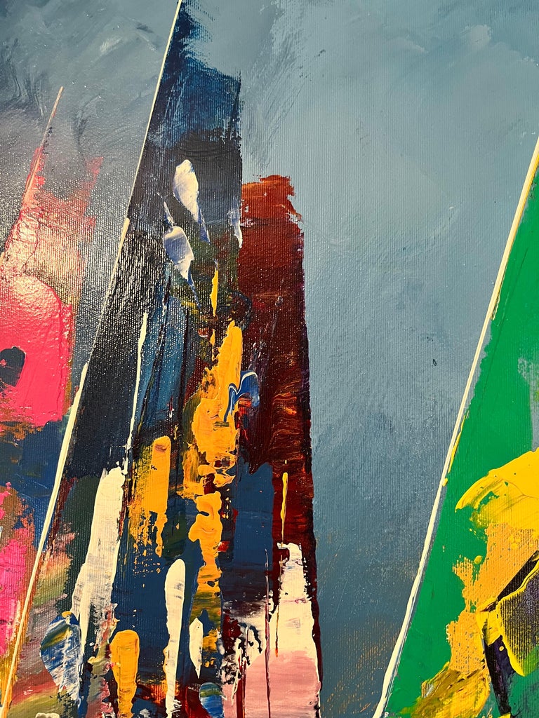 Bernard - 'The Line Up' Contemporary Colourful painting of sail boats ...