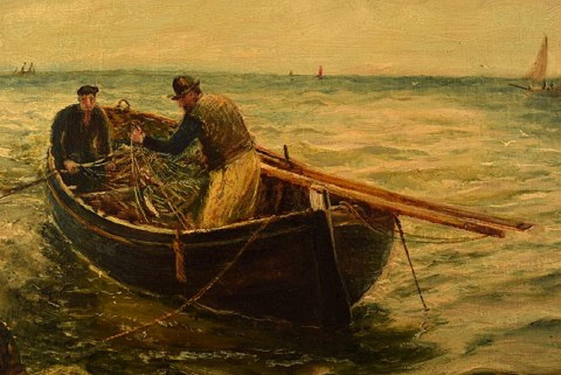 Bernard Benedict Hemy British Naval Painter, Oil on Canvas, Fishermen ...
