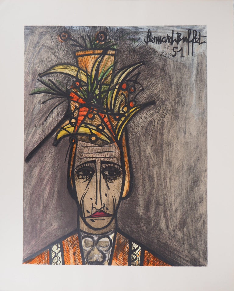Bernard Buffet - Circus : Clown with Funny Hat - Lithograph For Sale at ...