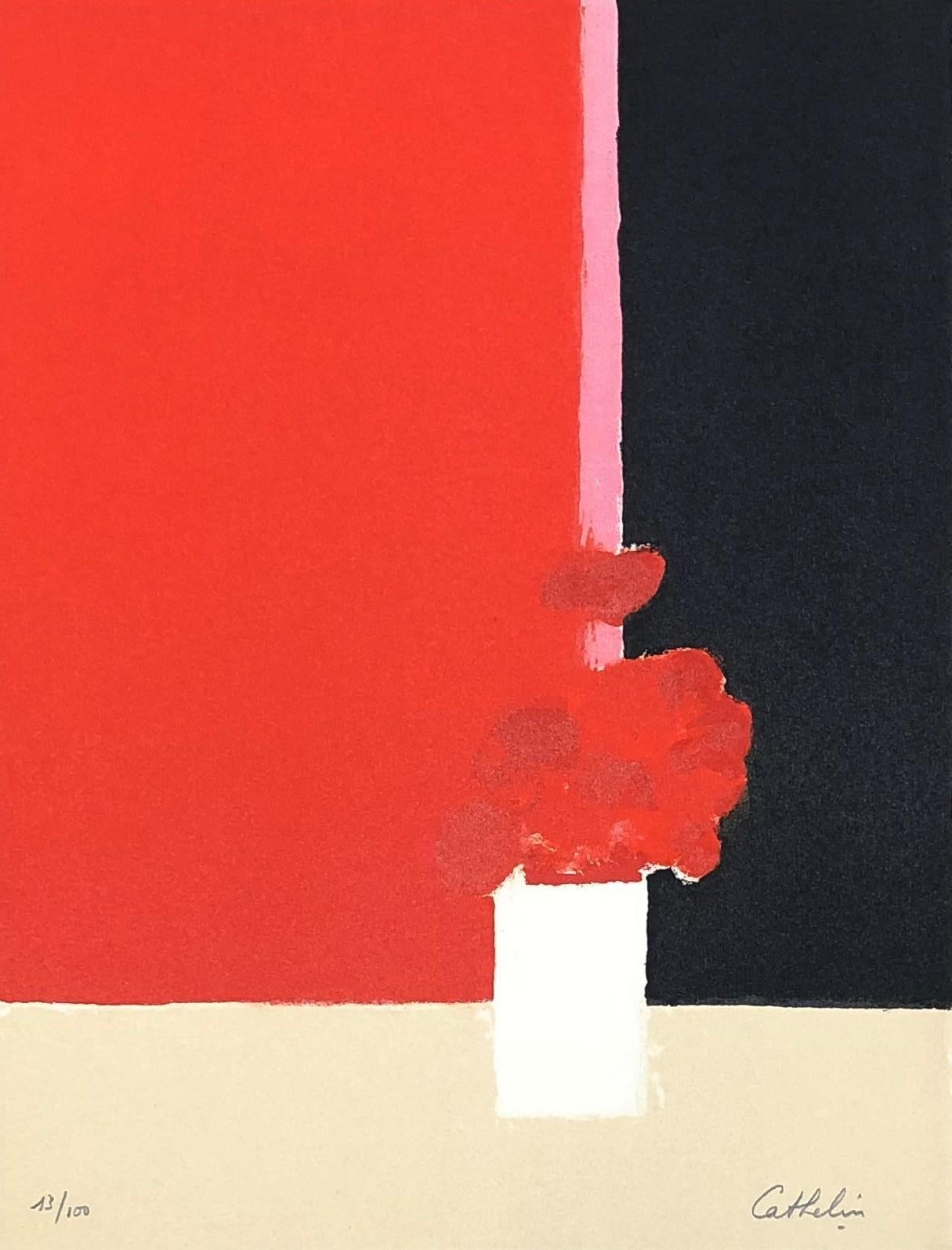 Bernard Cathelin - Bouquet of Red Flowers - Original lithograph ...