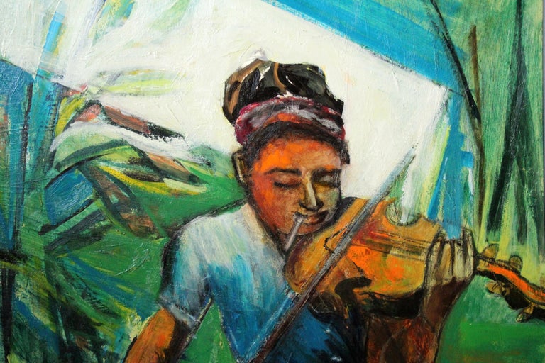Bernard Harmon - Jazz, Expressionist Portrait of Woman with Violin by ...