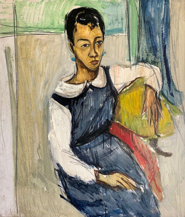 Bernard Harmon - Woman with Earrings, Color Portrait of a Woman, Black ...