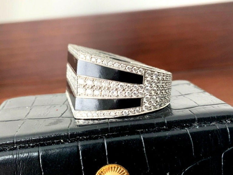 Bernard K Passman Platinum Diamond and Black Coral Two Finger Ring 8 ...