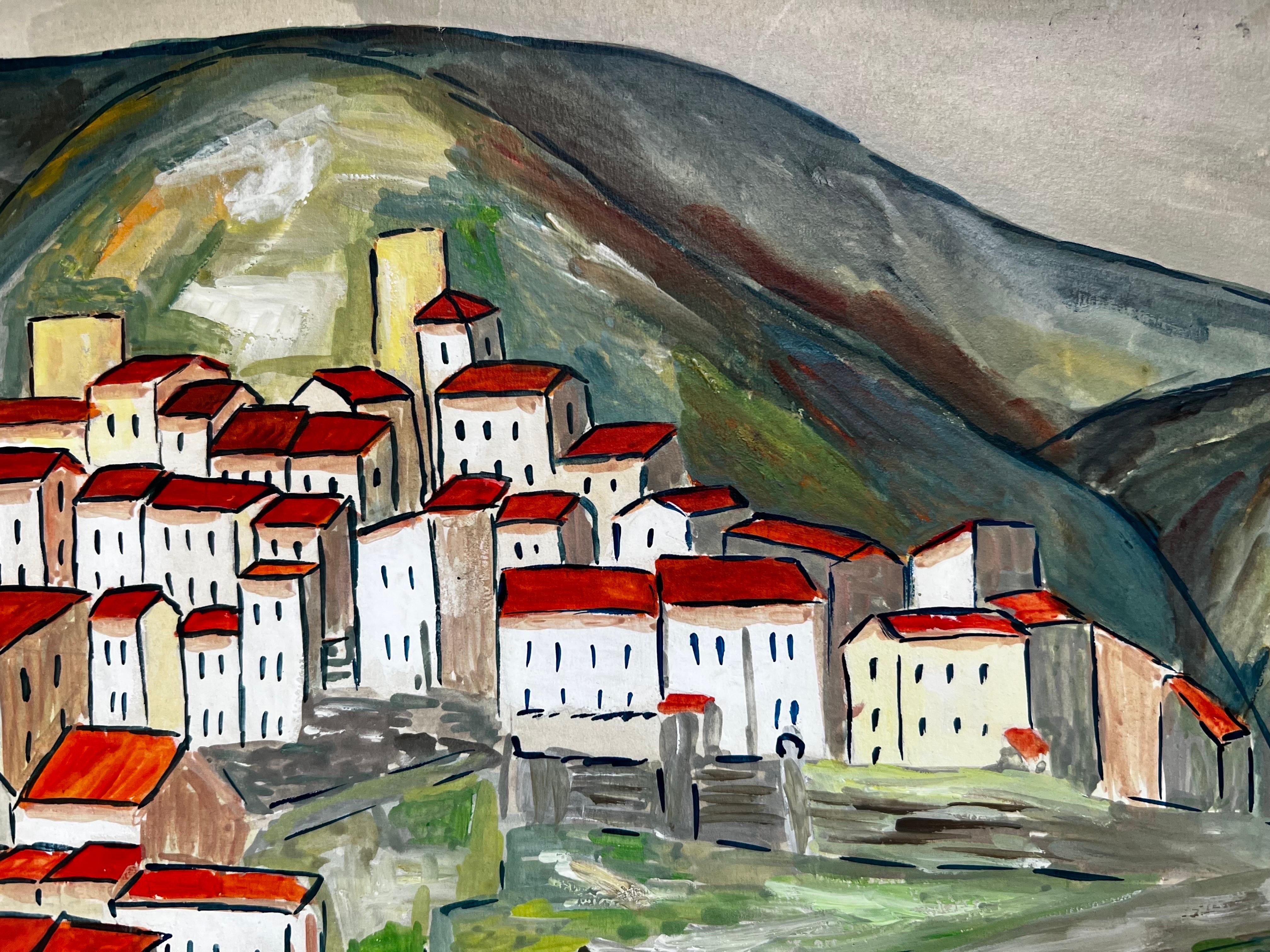 Bernard Labbe - 1950's French Modernist/ Cubist Painting - Red roof ...