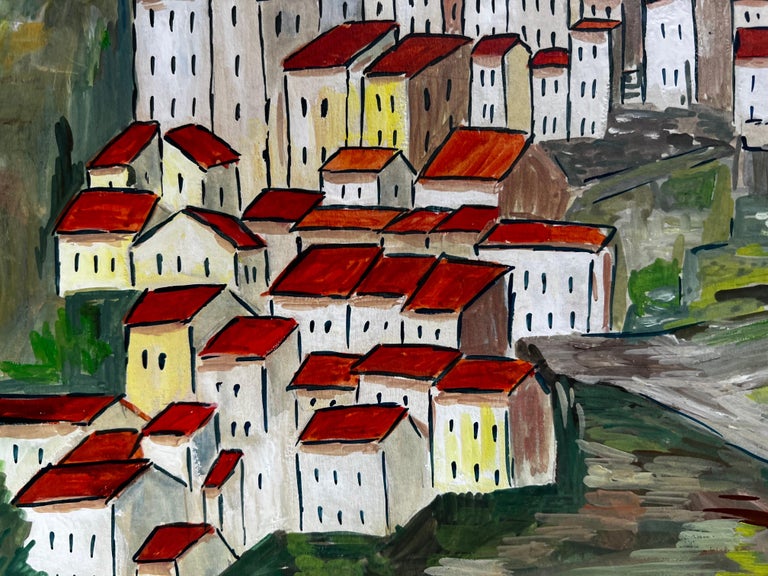 Bernard Labbe - 1950's French Modernist/ Cubist Painting - Red roof ...