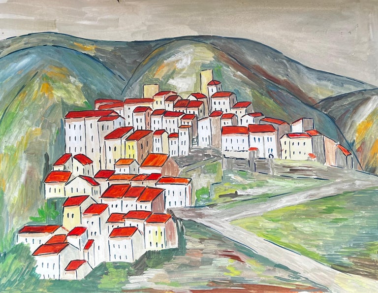 Bernard Labbe - 1950's French Modernist/ Cubist Painting - Red roof ...