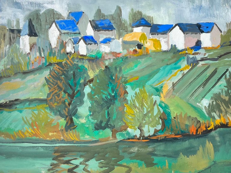 Bernard Labbe - 1950's Modernist/ Cubist Painting - Blue Roof Landscape ...