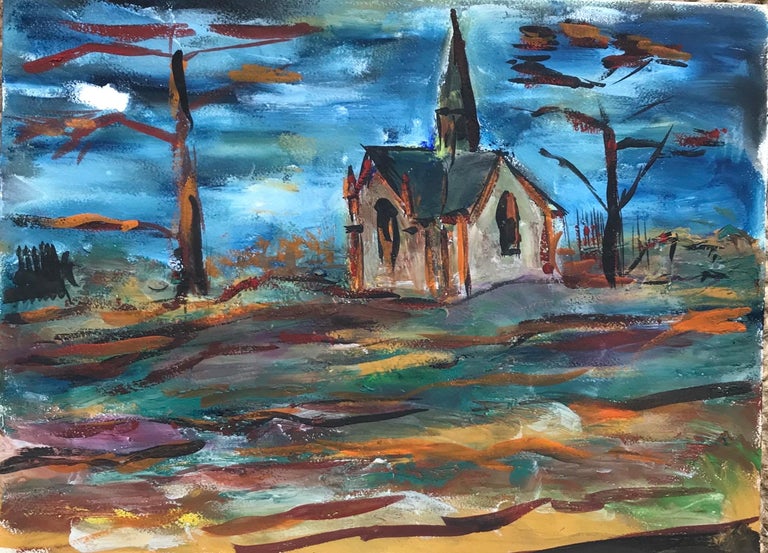 Bernard Labbe - 1950's Modernist/ Cubist Painting - Church In The Night ...