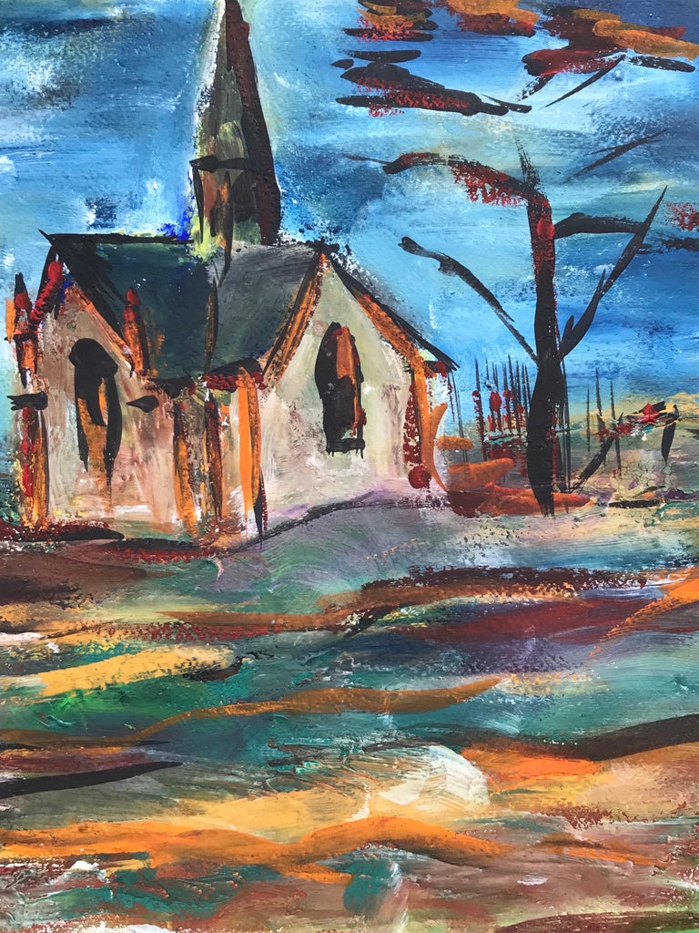 Bernard Labbe - 1950's Modernist/ Cubist Painting - Church In The Night ...