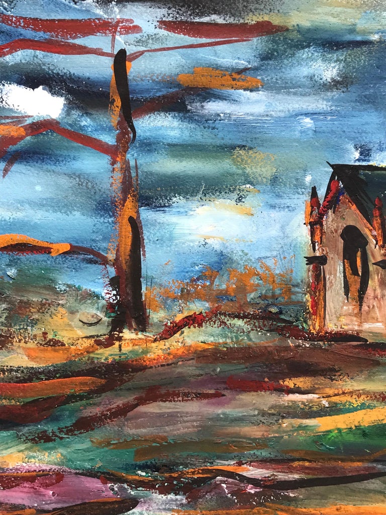 Bernard Labbe - 1950's Modernist/ Cubist Painting - Church In The Night ...