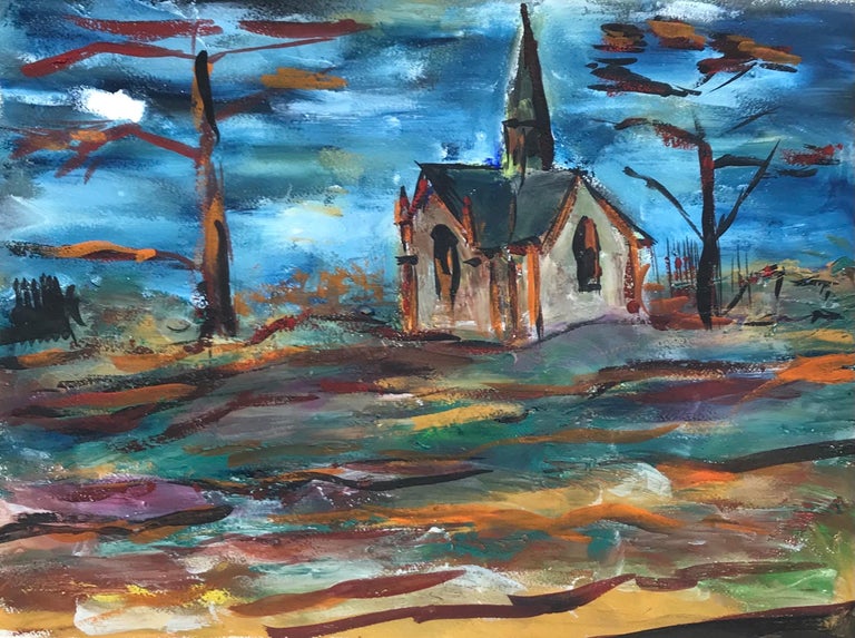 Bernard Labbe - 1950's Modernist/ Cubist Painting - Church In The Night ...