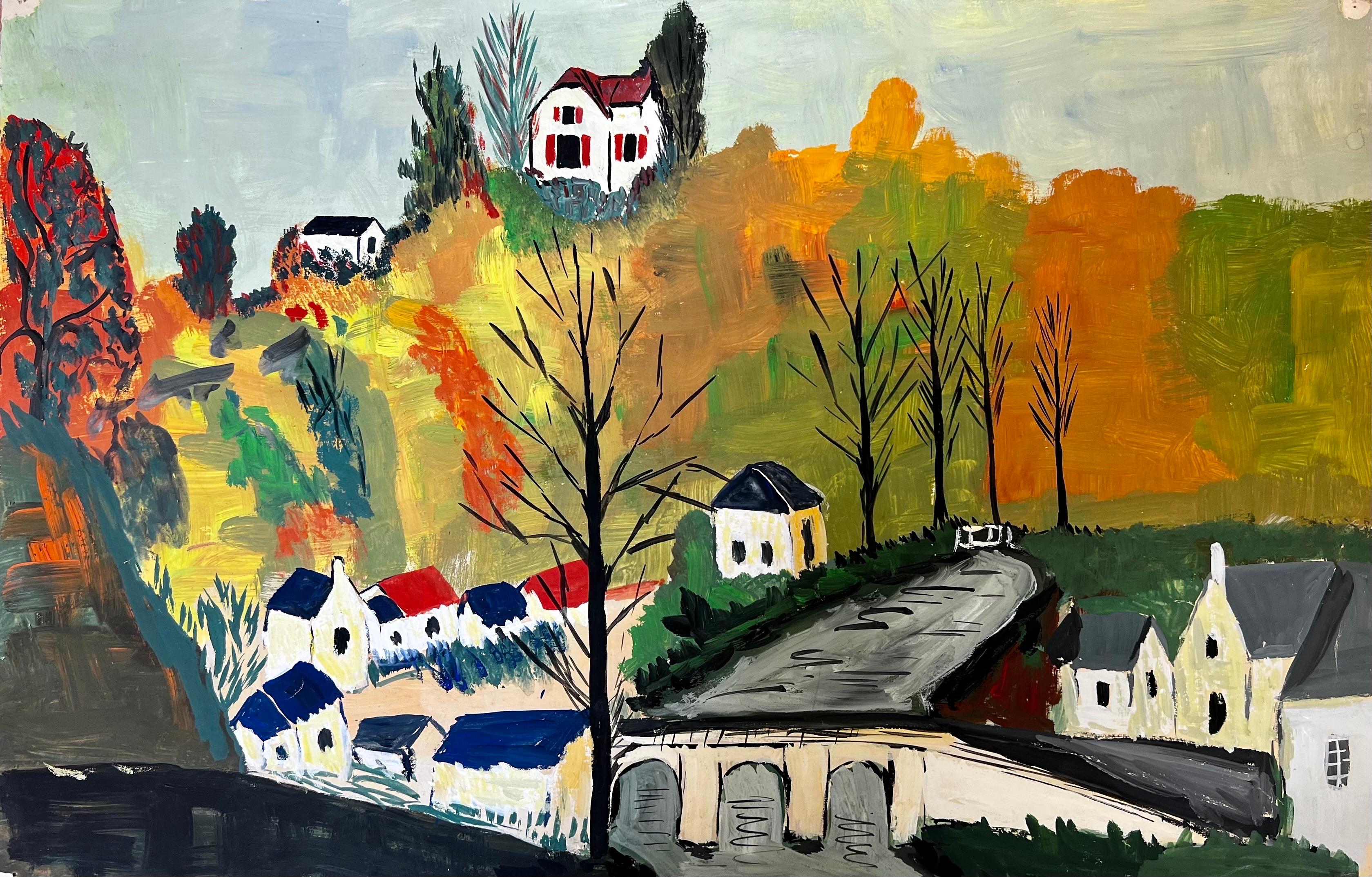 Bernard Labbe - 1950's Modernist/ Cubist Painting - Dotty Landscape For Sale at 1stDibs